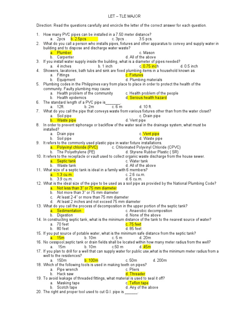 TLE Questions Part 1 | PDF | Plumbing | Concrete