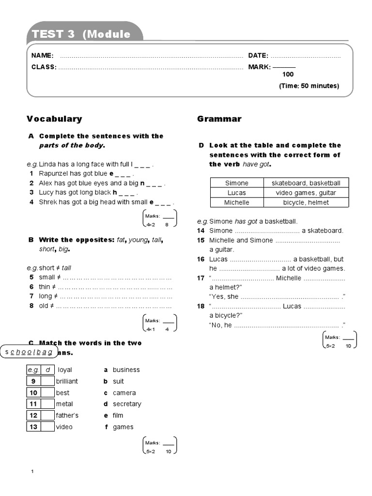 SPARK1 UNIT 3 , HAVE GOT , CAN | PDF