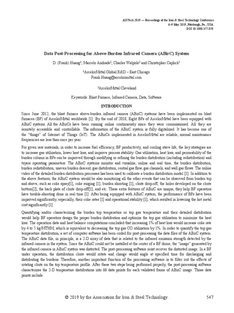 Data Post-Processing For Above-Burden Infrared Camera (ABirC) System ...
