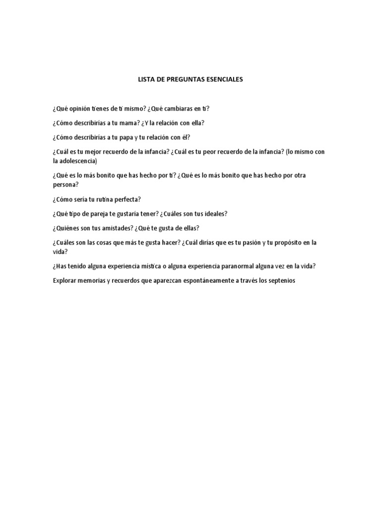 Lista de Preguntas Esenciales | PDF