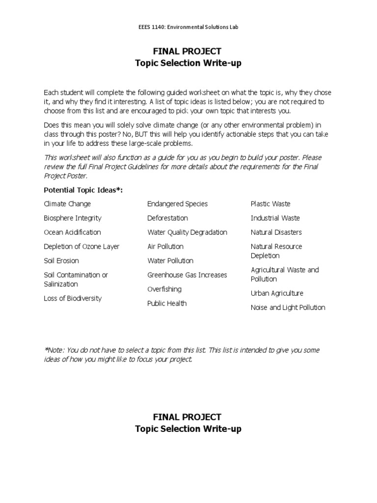 1140 - Project - Topic Choice Assignment | PDF | Pollution | Water Pollution