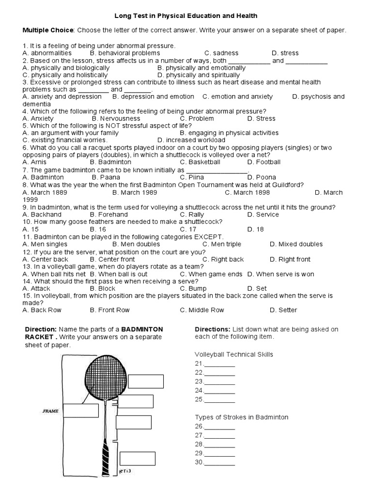 Summative Test in Physical Education and Health | PDF