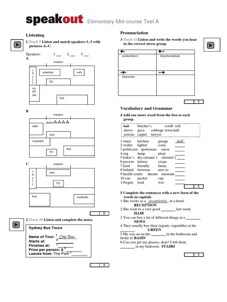 Elementary Mid-course Test A: Listening, Pronunciation, Vocabulary and ...