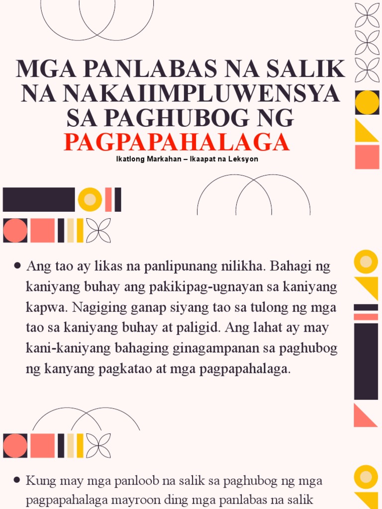 MGA PANLABAS NA SALIK NA NAKAIIMPLUWENSYA SA PAGHUBOG - Pang Apat Na ...