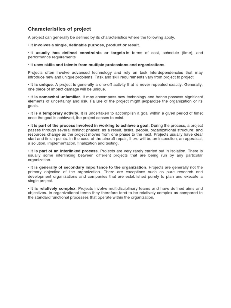 Characteristics of Project PDF | PDF