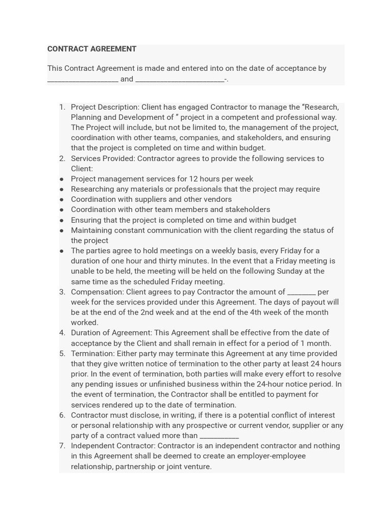 Project Manager Contract Agreement | PDF | Civil Law (Legal System ...