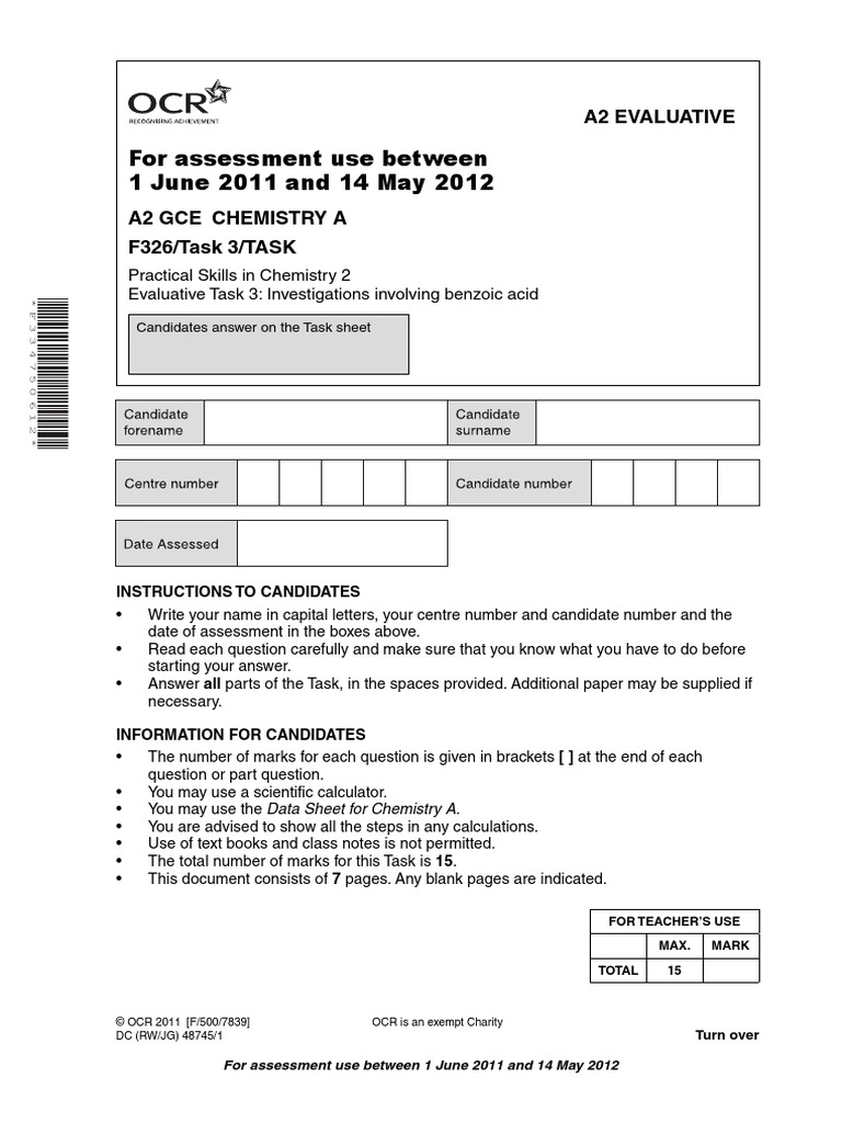 Chem A A2 Task 3 Eval Task Jun12 Pdf Pdf Sodium Hydroxide Acid