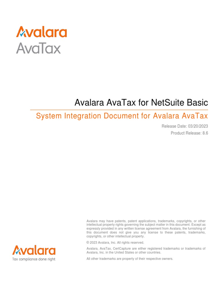 System Integration Document - Avalara AvaTax For NetSuite Basic v8.6 ...