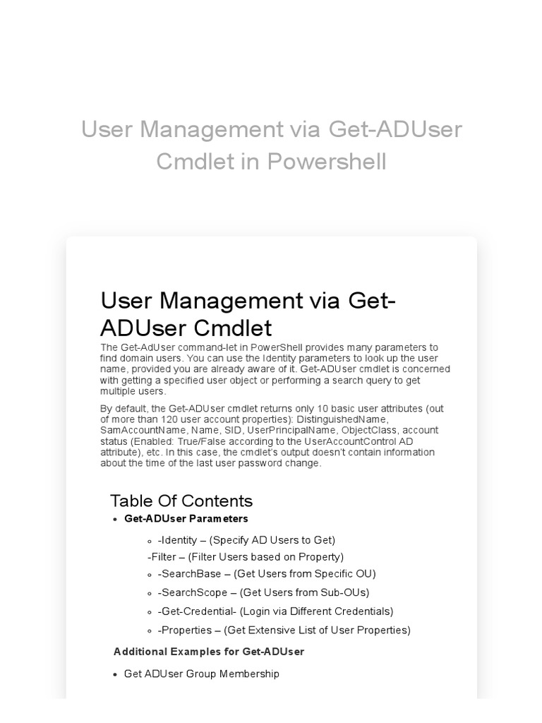 User Management Via Get-ADUser Powershell Cmdlet | PDF | Login | Active ...
