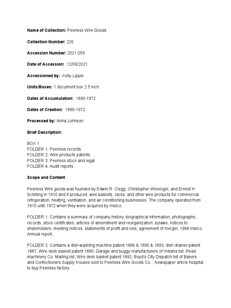 peerless wire goods collection | PDF | Business