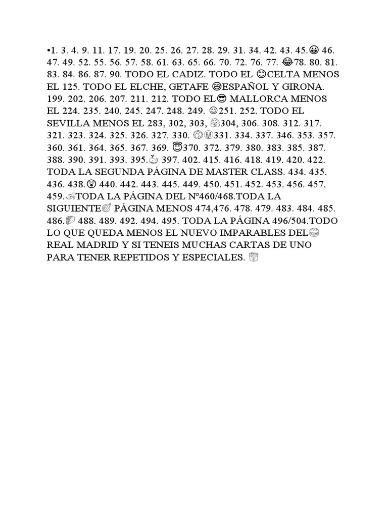 Lista de Los Cromos | PDF
