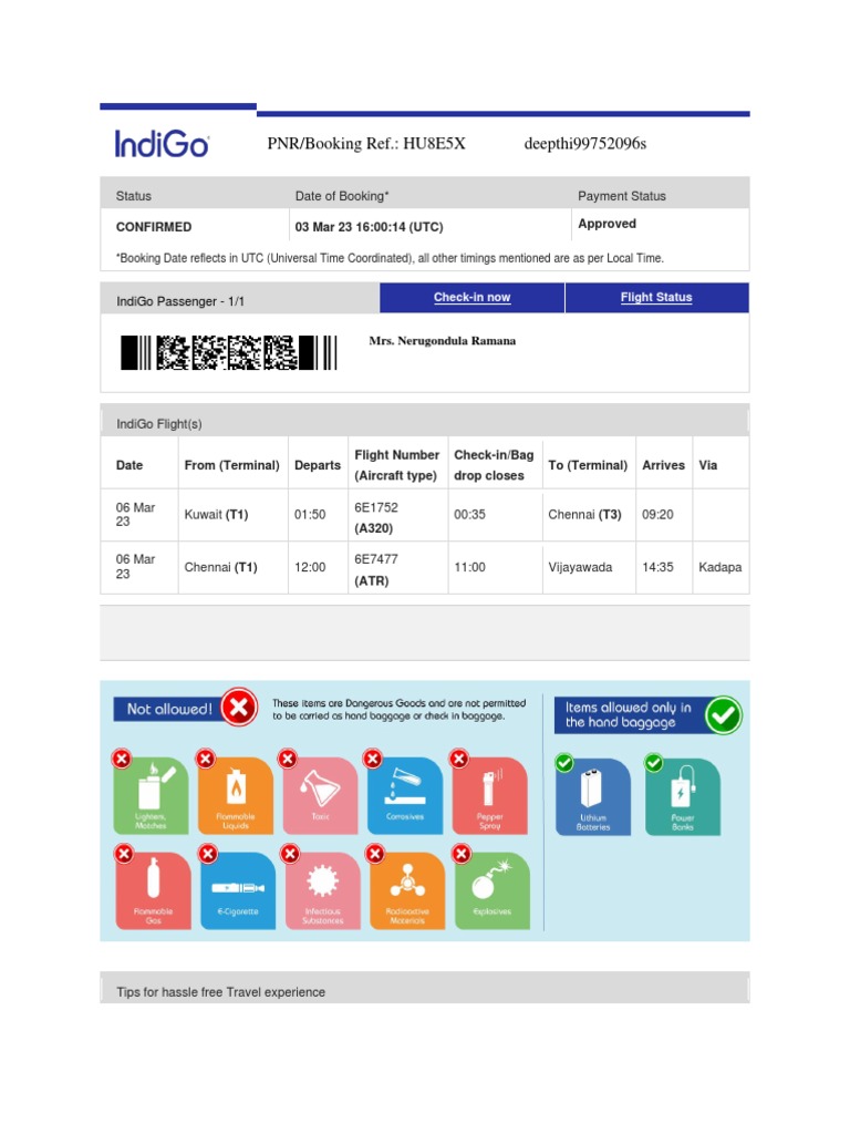 PNR/Booking Ref.: HU8E5X Deepthi99752096s: Status Date of Booking ...
