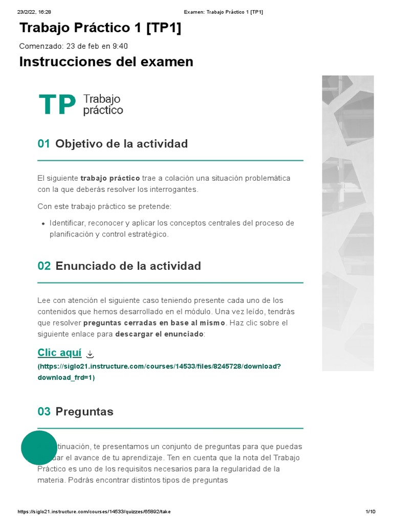 Examen - Trabajo Práctico 1 (TP1) | PDF | Planificación | La satisfacción del cliente