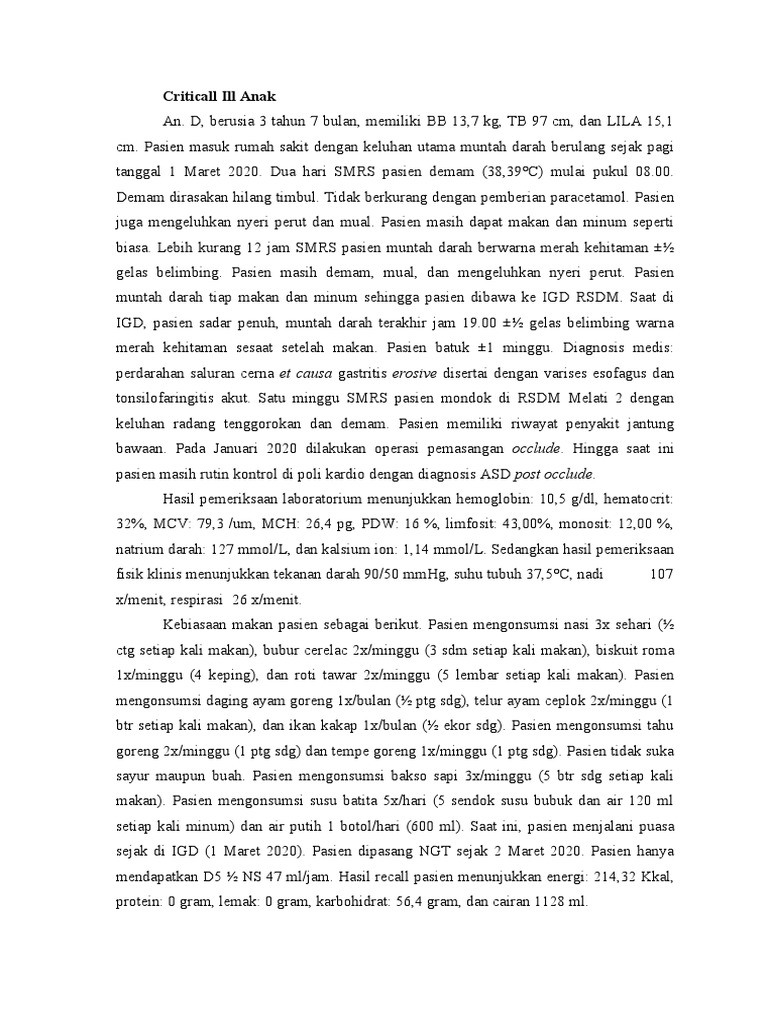 Contoh Kasus Criticall Ill | PDF