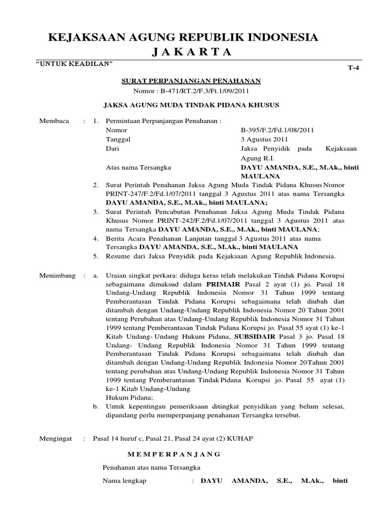 T-4 Surat Perpanjangan Penahanan | PDF