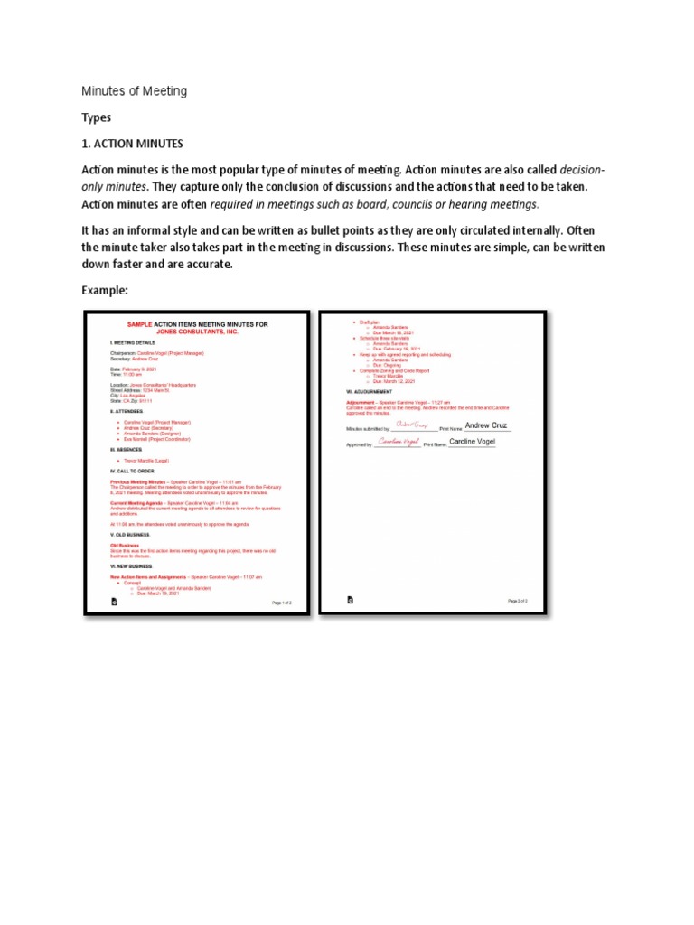 Types of Meeting Minutes Explained | PDF | Government