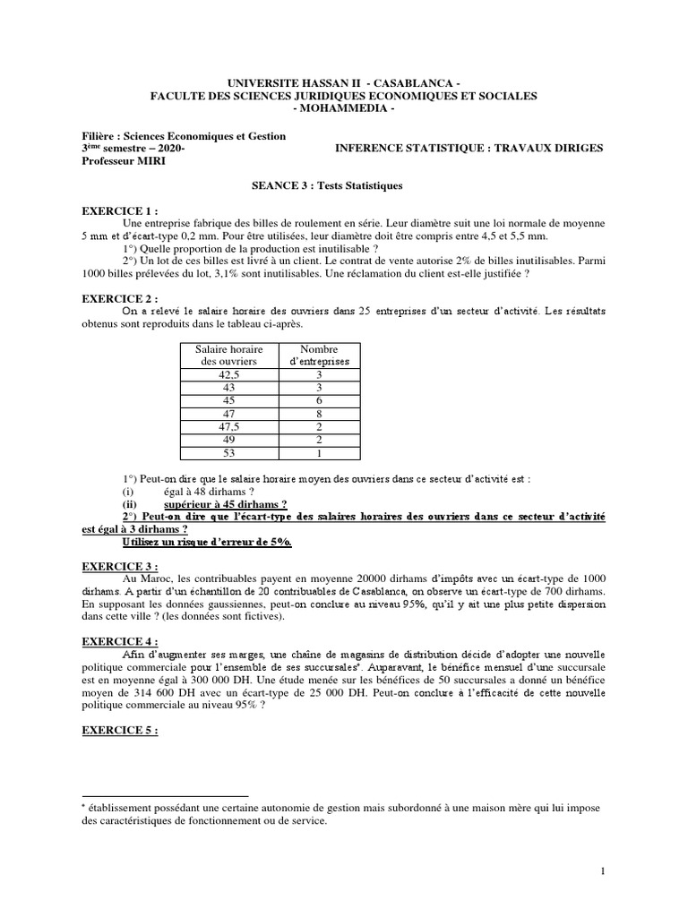 TD, S3, 2020 (Séance 3) 3 PDF | PDF | Écart type | Méthodes quantitatives