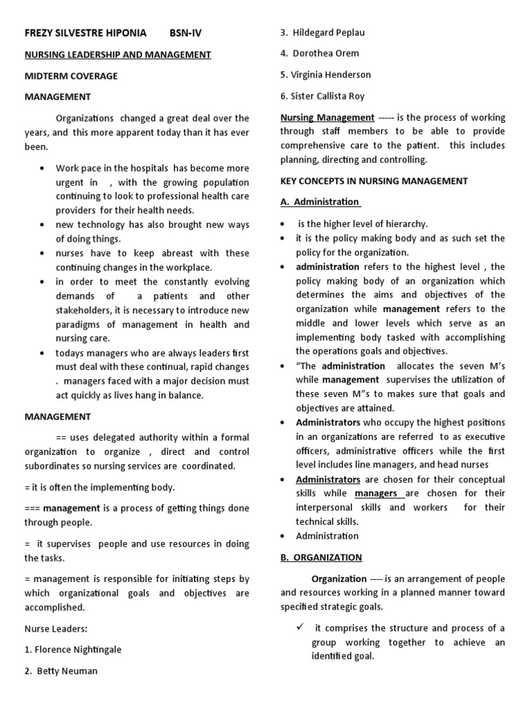 NURSING LEADERSHIP AND MANAGEMENT Mid | PDF | Nursing | Goal