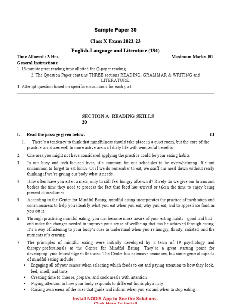 EN Sample Paper 30 Unsolved-1 | Download Free PDF | Mobile Phones ...