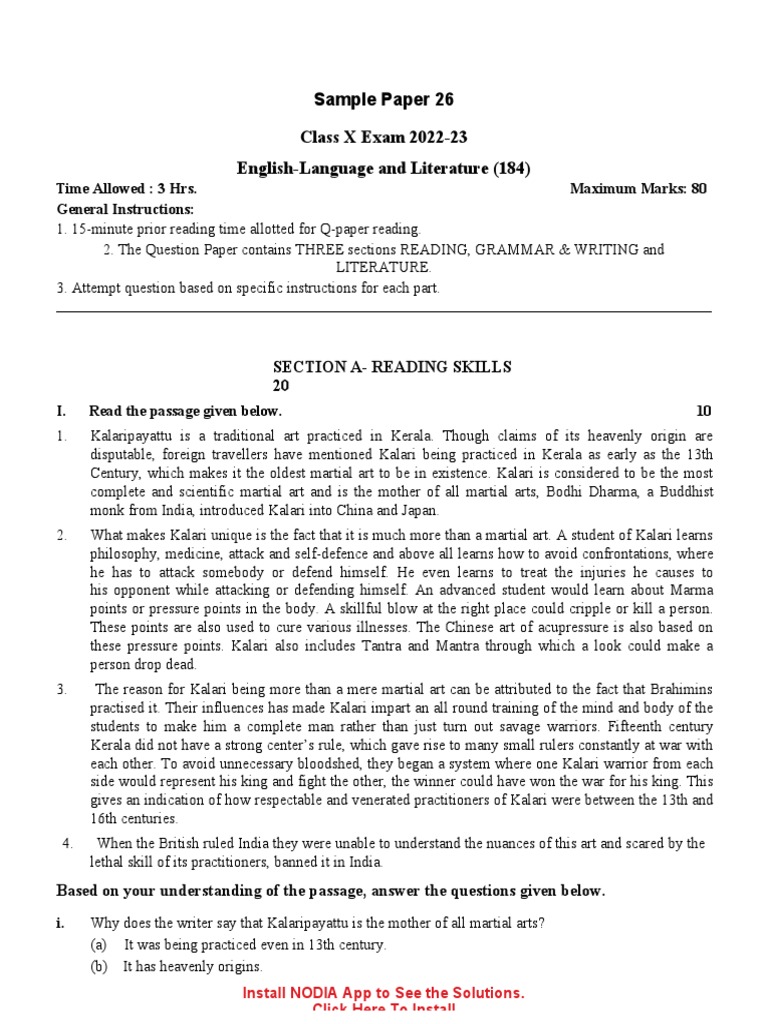 EN Sample Paper 26 Unsolved | PDF