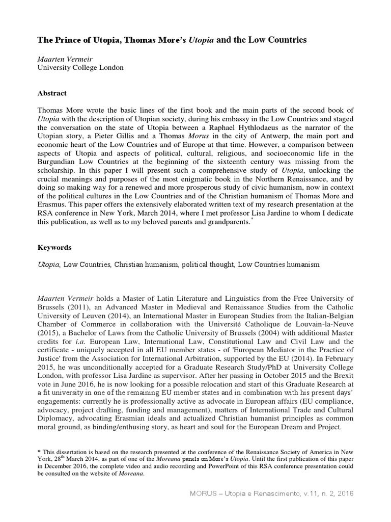 The Prince of Utopia Thomas Mores Utopia | PDF | Utopia (Book)