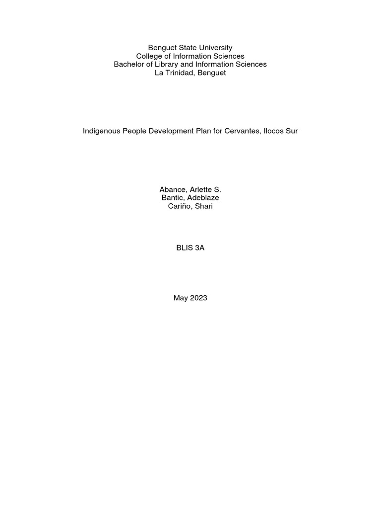 Final Output Indigenous-Peoples-Development-Plan - BLIS3A | PDF