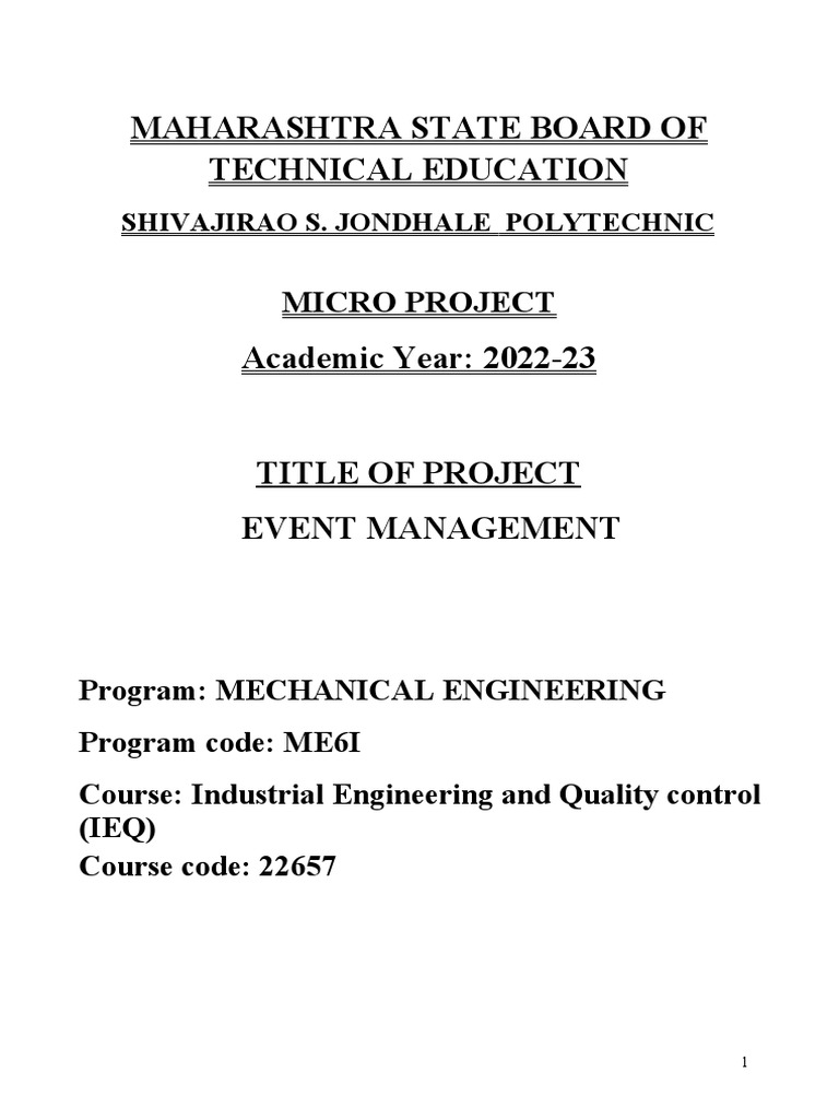 IEQ Microproject | PDF | Diploma | Time