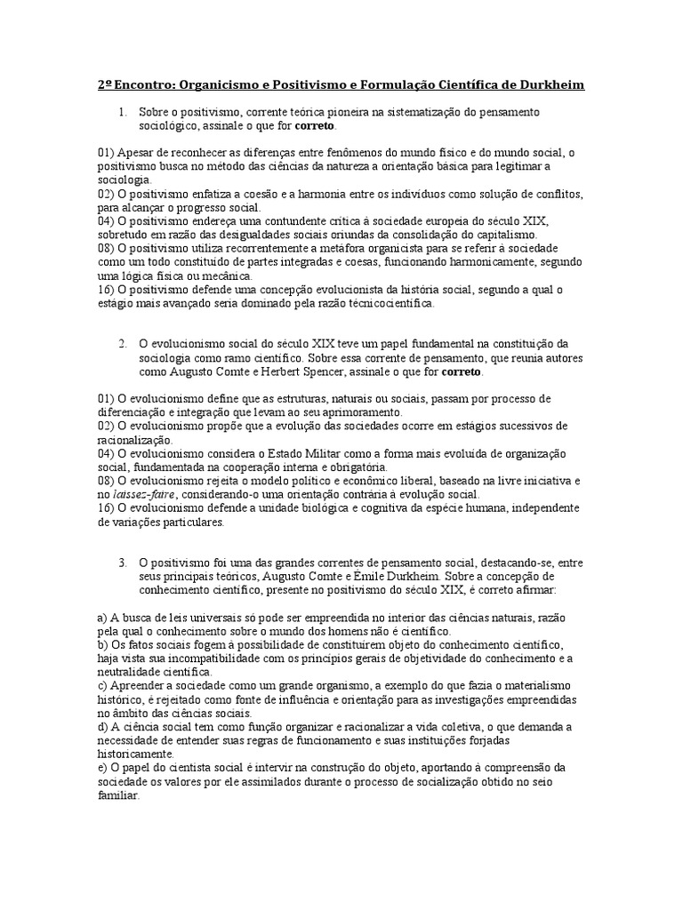 Organicismo e Positivismo em Durkheim | PDF | Sociologia | Émile Durkheim