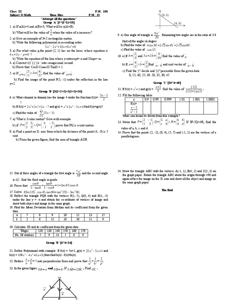 Class-9 OPT Math | PDF | Triangle | Trigonometric Functions