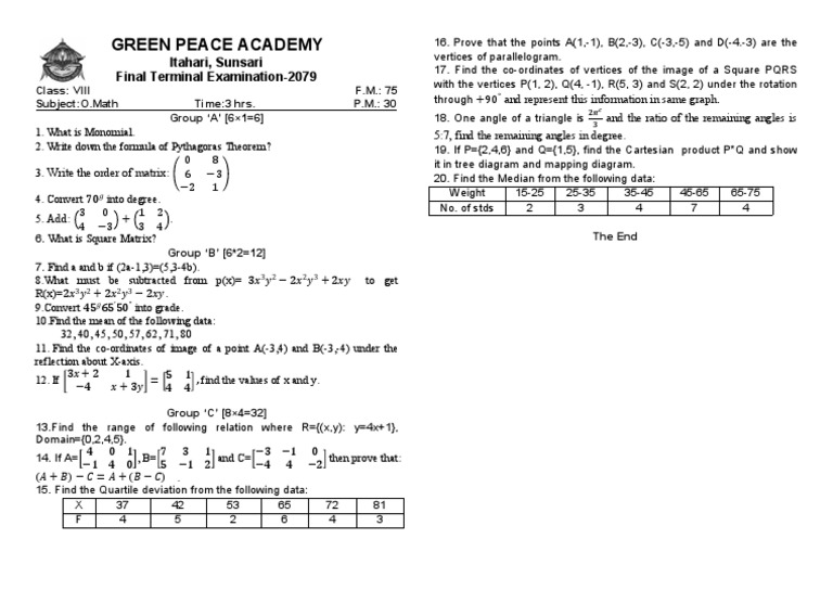 Class-8 OPT Math1 | PDF | Triangle | Combinatorics