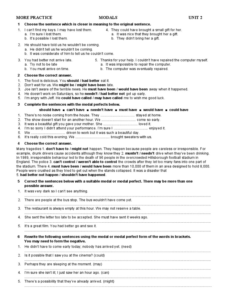 Unit 2 Modals | PDF | Language Arts & Discipline | Home & Garden