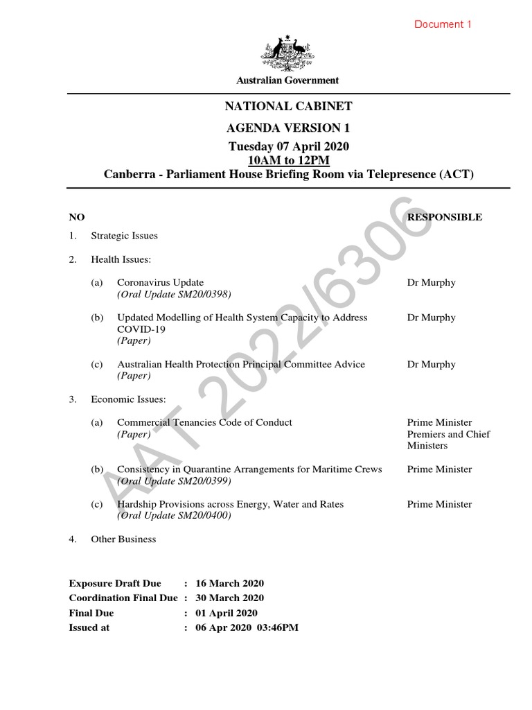 National Cabinet Decisions April 2020 | Download Free PDF | Australia ...