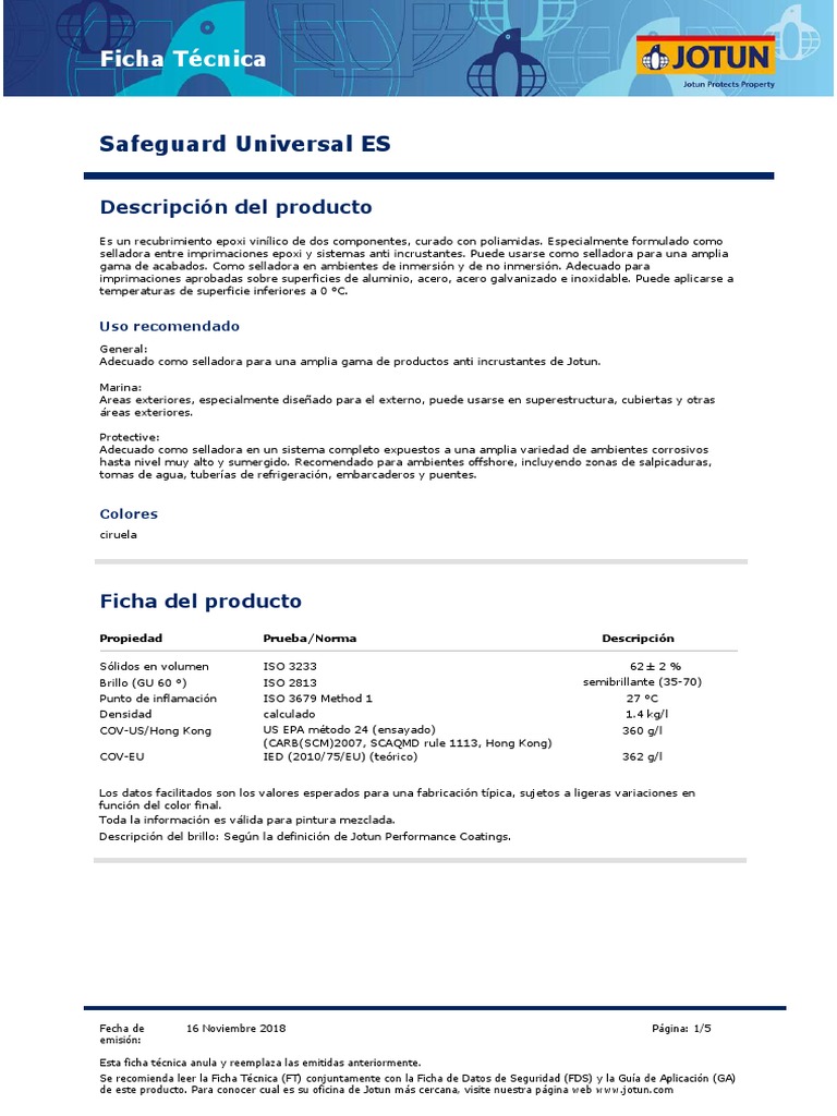 Ficha Técnica de Safeguard Universal ES | PDF | Temperatura | Agua