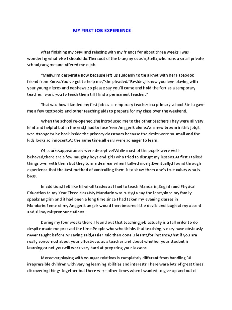 My First Job Experience | Teachers | Teaching And Learning