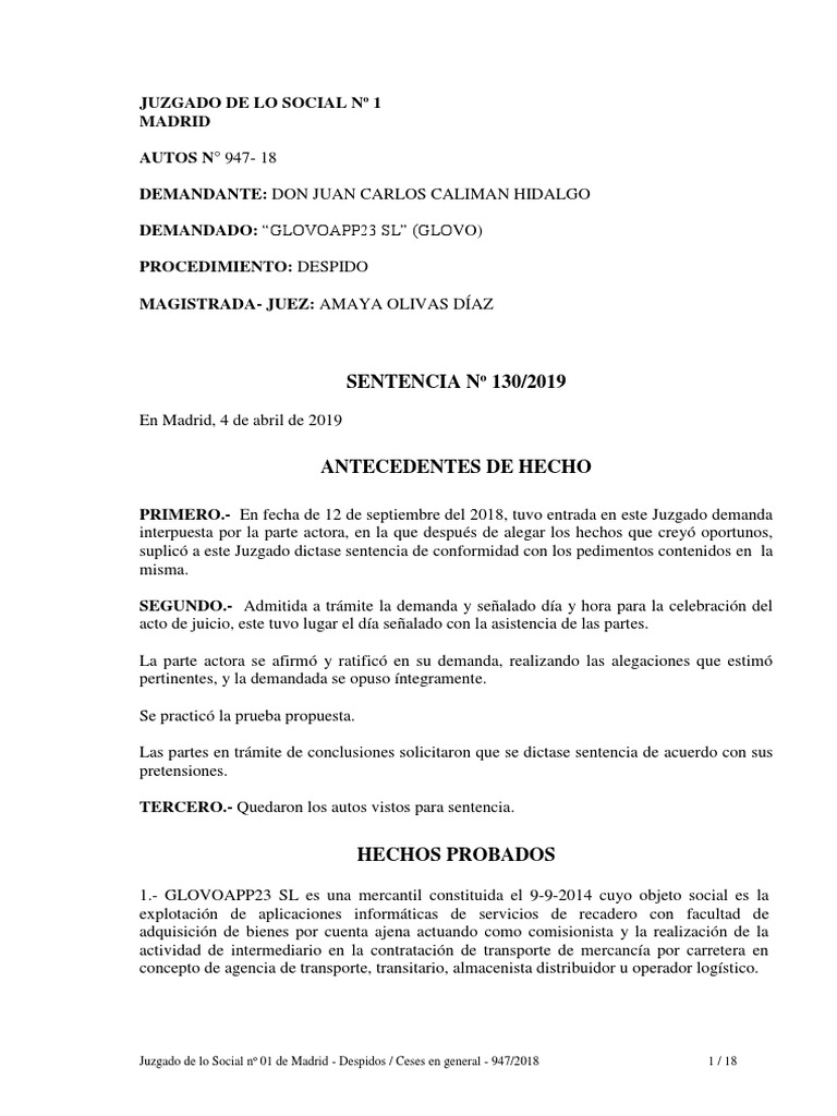 Sentencia 130-2019 - Madrid | PDF | Salario | Ley de la Unión Europea