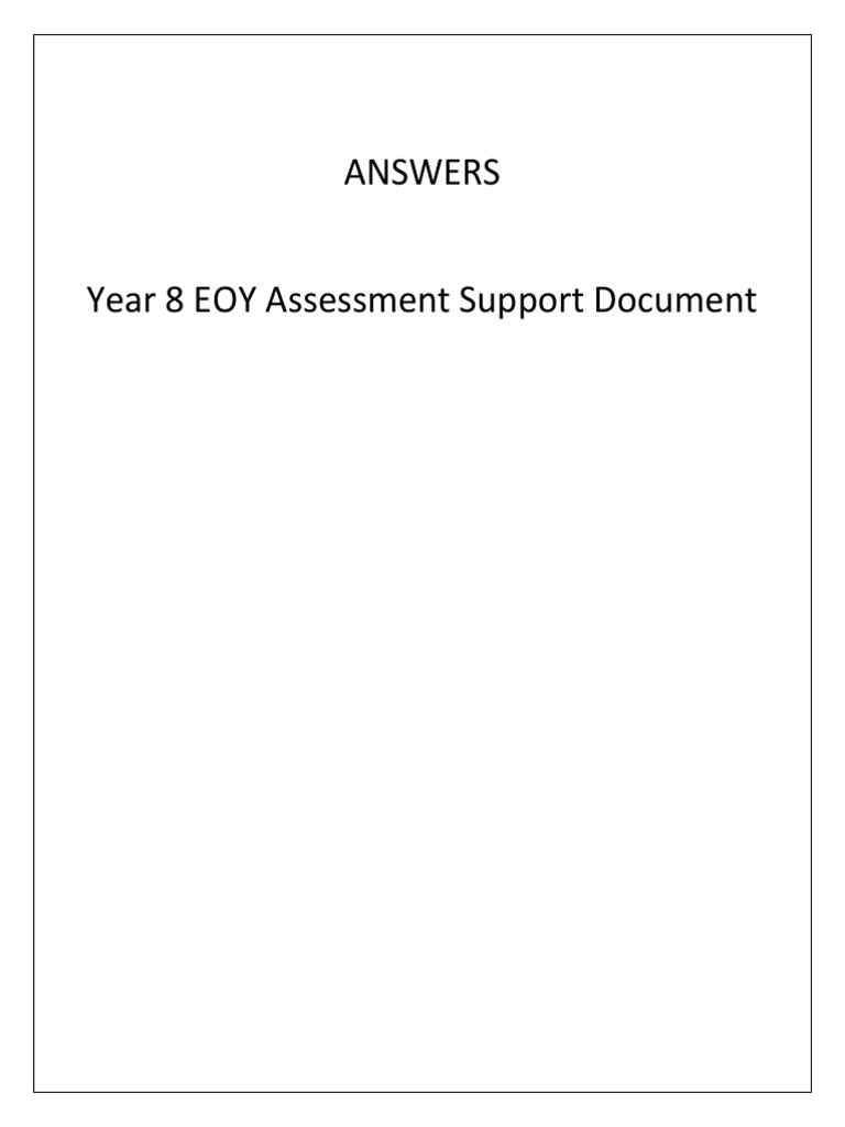 Year 8 Mathematics EOY Assessment Support Document ANSWERS PDF | PDF ...