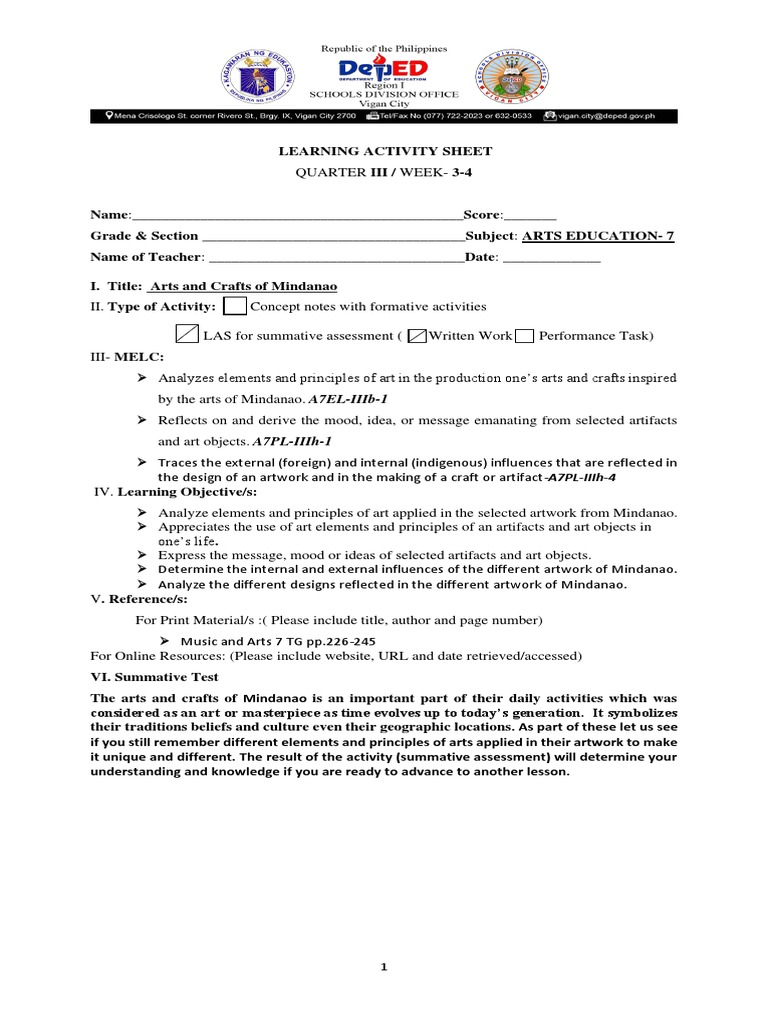 Art7 Q3 Summative Week3-4 | PDF