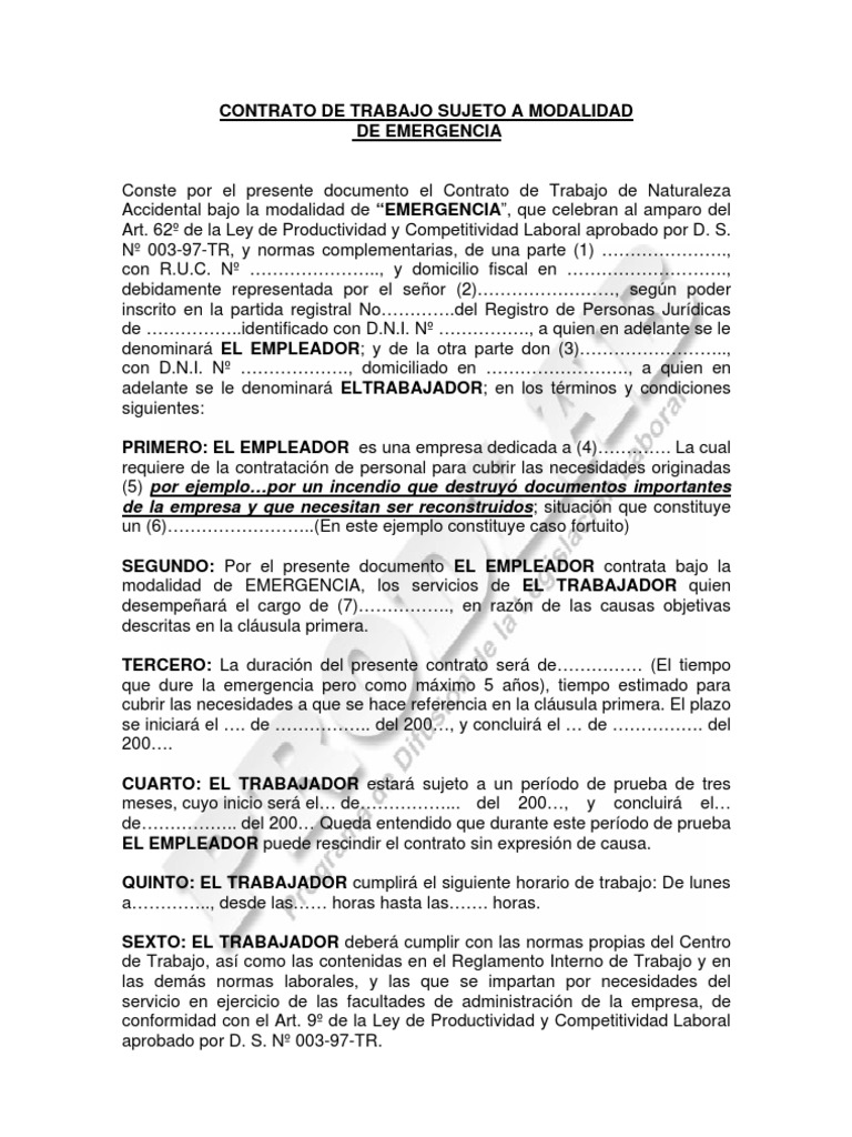 Contrato Accidental Cia | Descargar gratis PDF | Derecho laboral | Información del gobierno