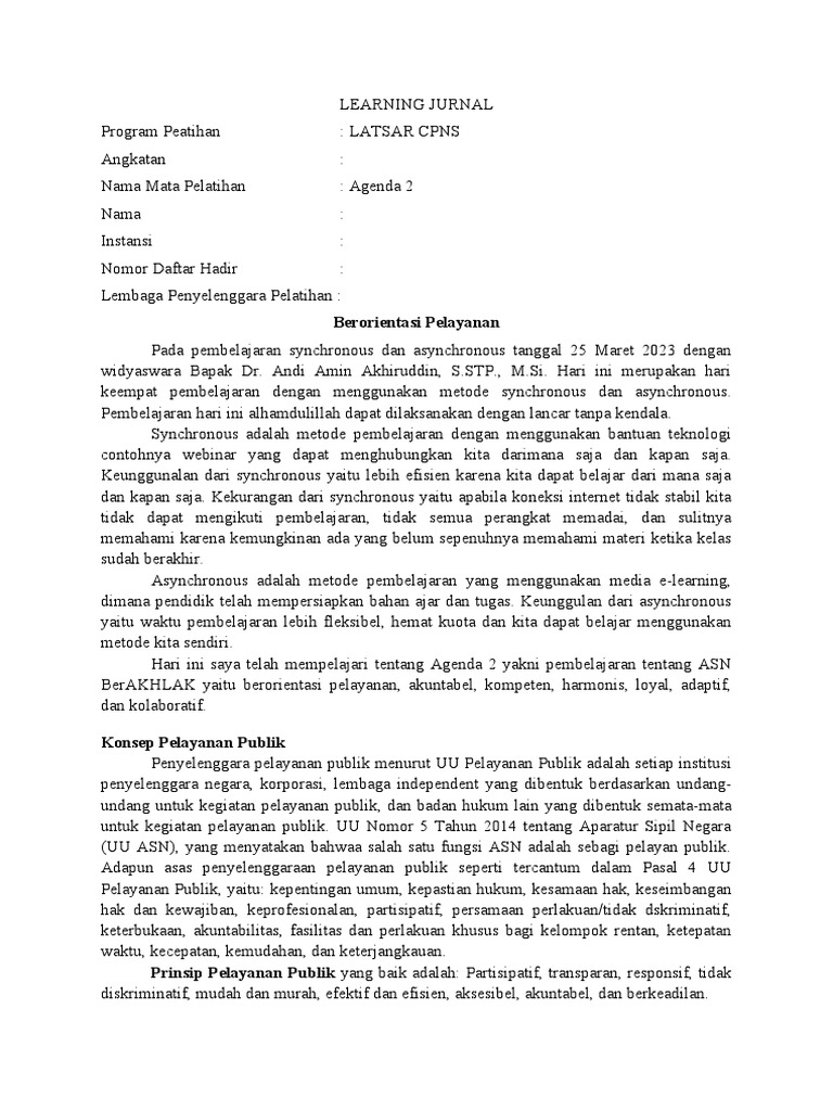 Pelatihan ASN: Metode Synchronous dan Asynchronous | PDF | Karier & Perkembangan