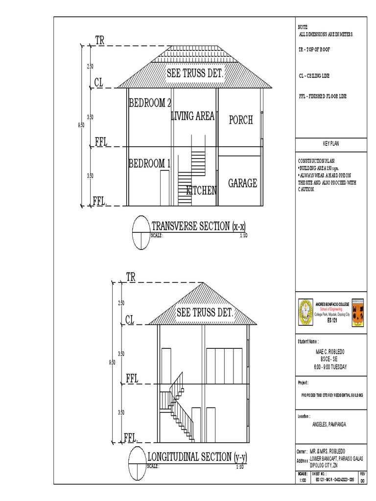 Proposed Two Storey Residential Building: Transverse and Longitudinal ...