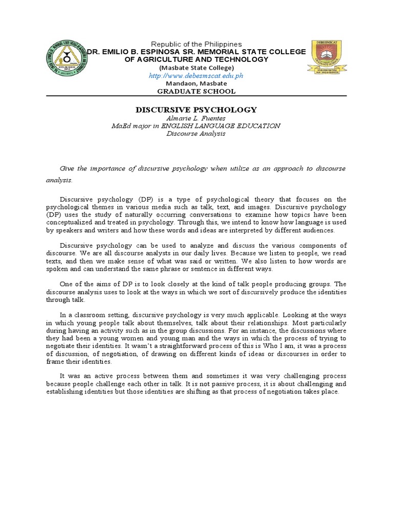 Importance of Discursive Psychology | PDF | Discourse | Analysis