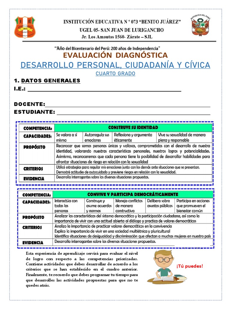 4° Eval. Diagnóstica - DPCC-5 | PDF | Evaluación