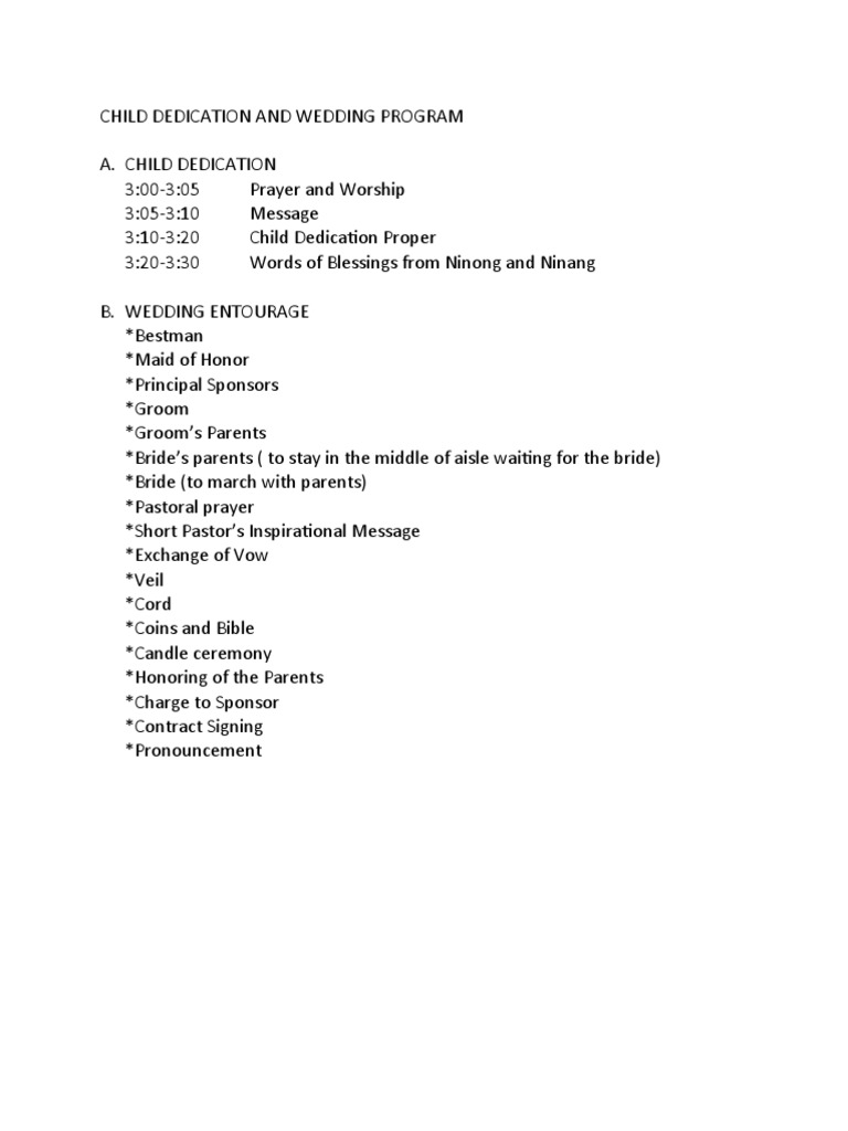 Child Dedication and Wedding Program | PDF