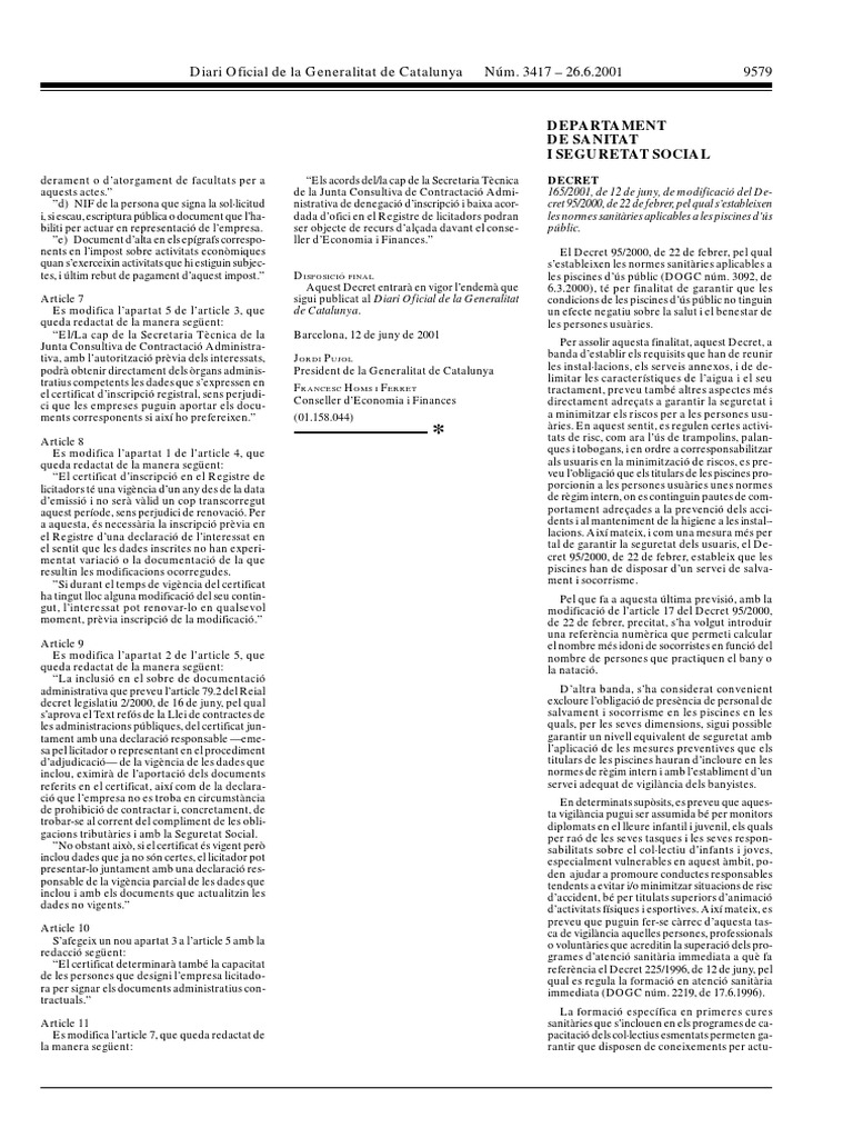 Decret 165 - 2001 - Piscines | PDF