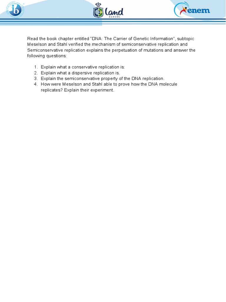 DNA Replication: Meselson and Stahl's Experiment | PDF