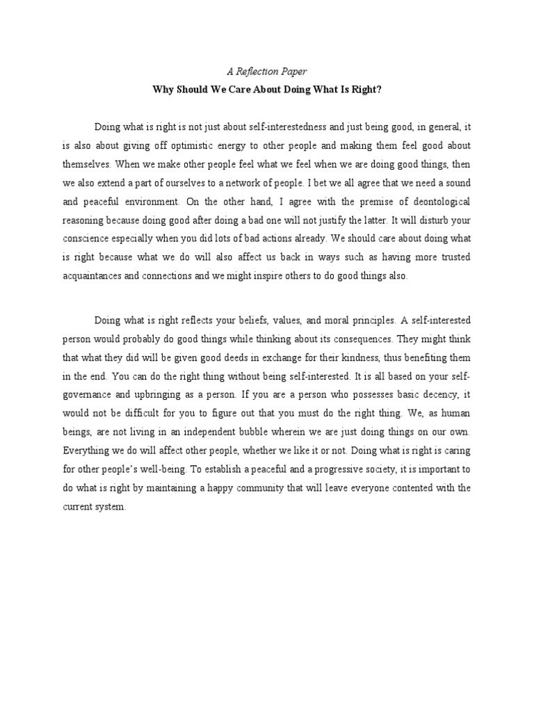Reflection Paper - Why Should We Care About Doing What Is Right | PDF ...