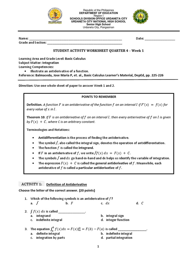 Basic Calculus Q4 Week 1 8 PDF | PDF | Integral | Calculus