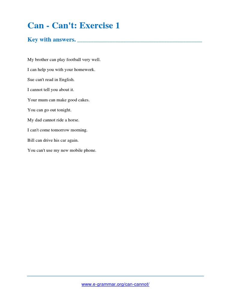 Can Cannot Exercise 1 Key | PDF
