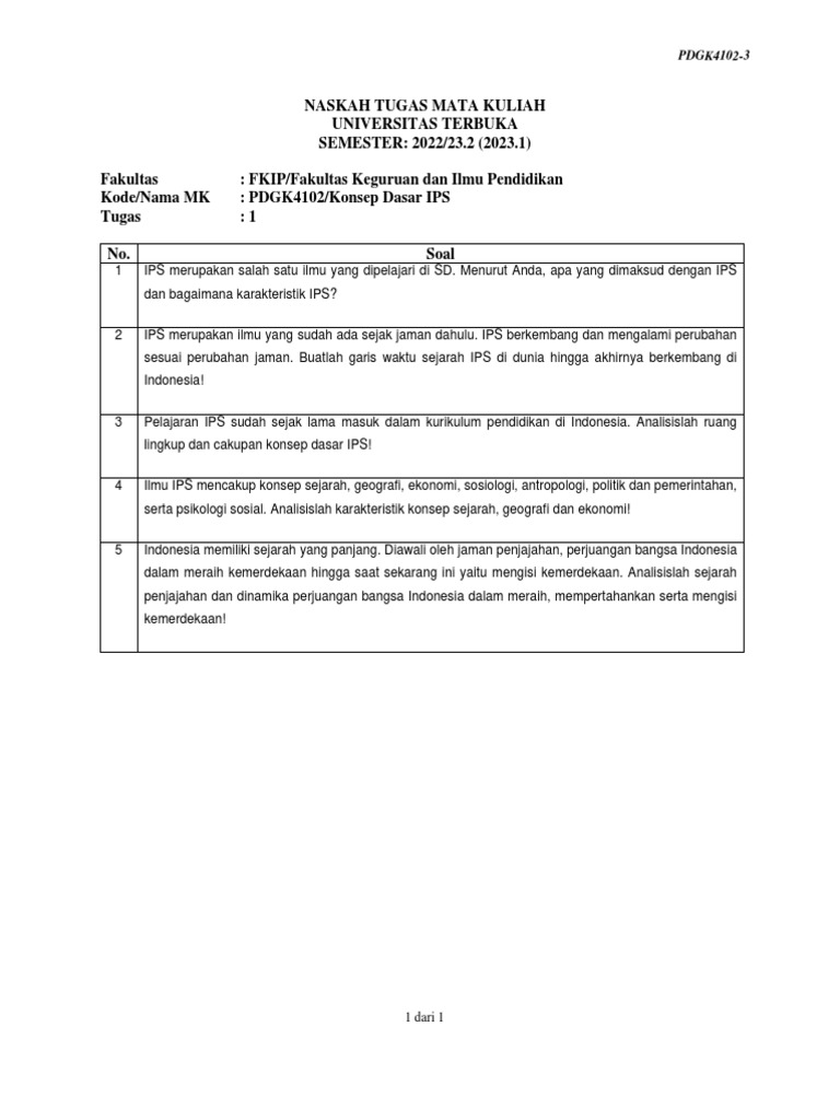Soal pdgk4102 tmk1 3 | PDF | Seni & Disiplin Bahasa | Sains & Matematika