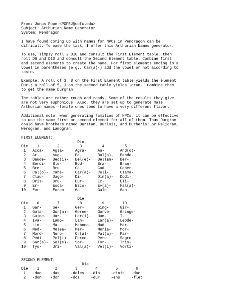 Arthurian Name Generator | PDF | Phonetics